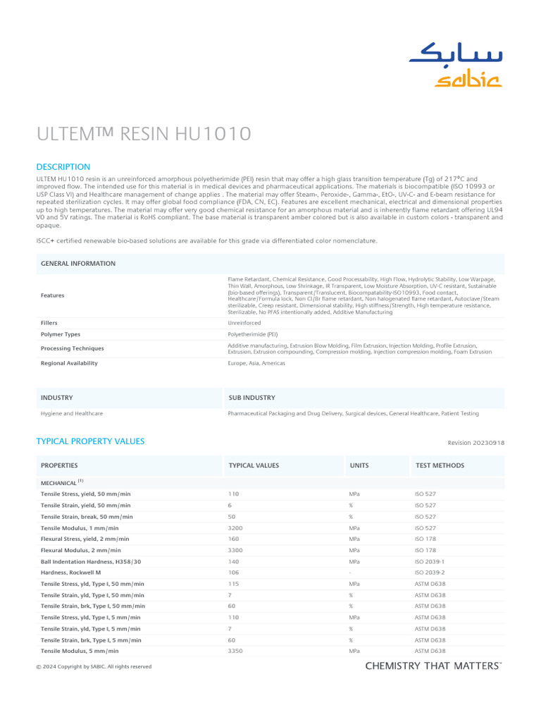 ULTEM™ Resin - HU1010 - Global - Technical - Data - Sheet | PDF ...