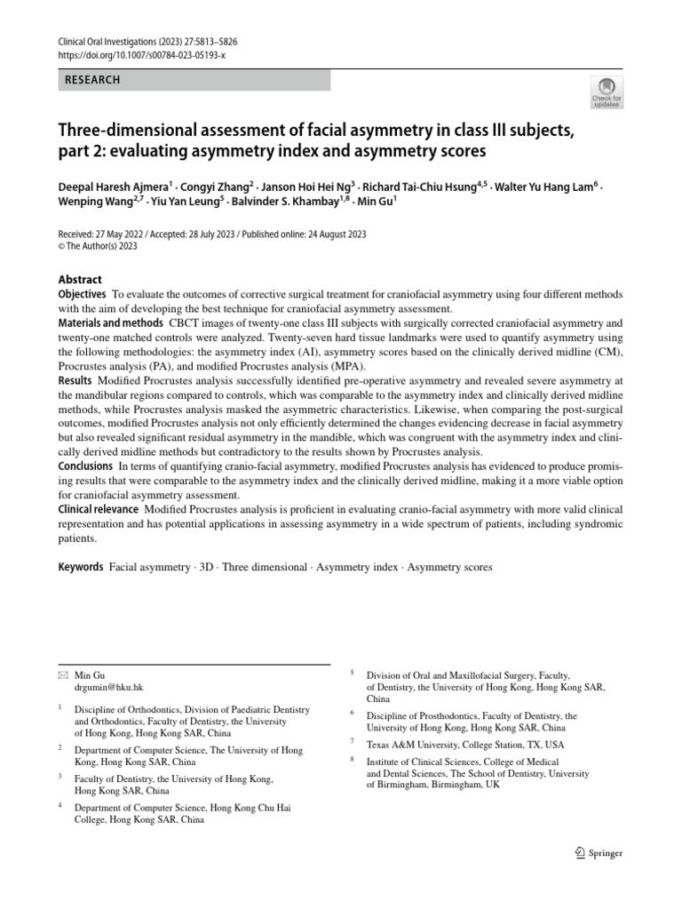 Three-Dimensional Assessment of Facial Asymmetry in Class III Subjects ...