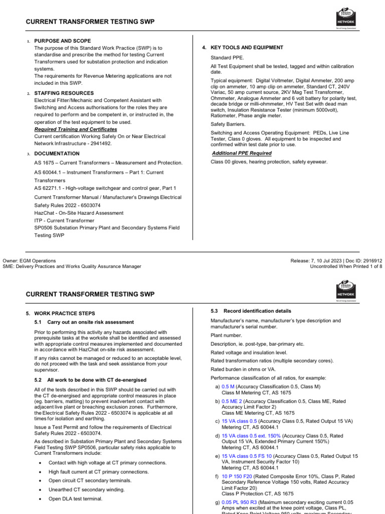 Current Transformer Testing 2916912 | PDF | Transformer | Electrical ...