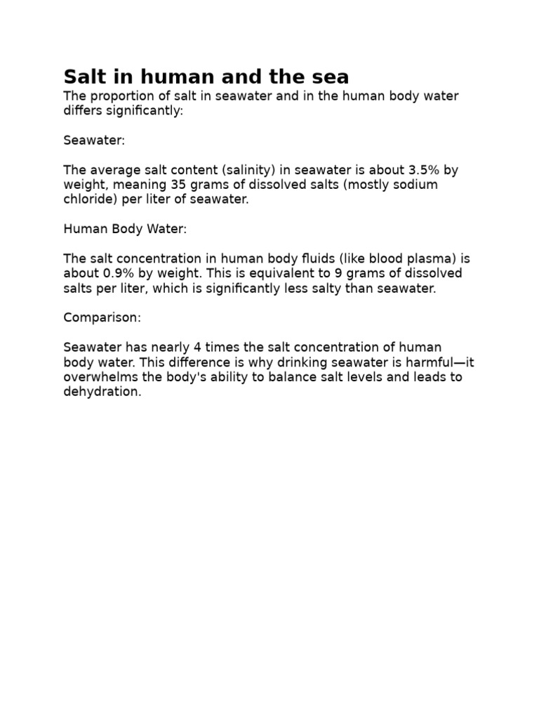 Salt Concentration: Sea vs. Human Body | PDF