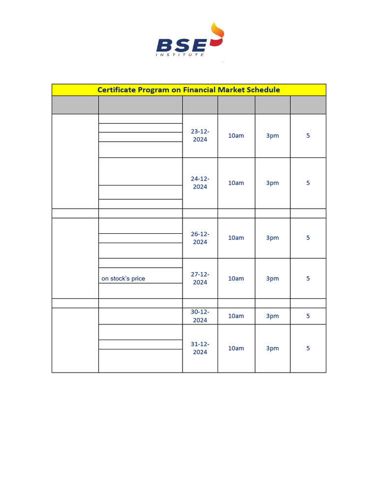 Schedule For Jalan College | PDF | Stocks | Financial Markets