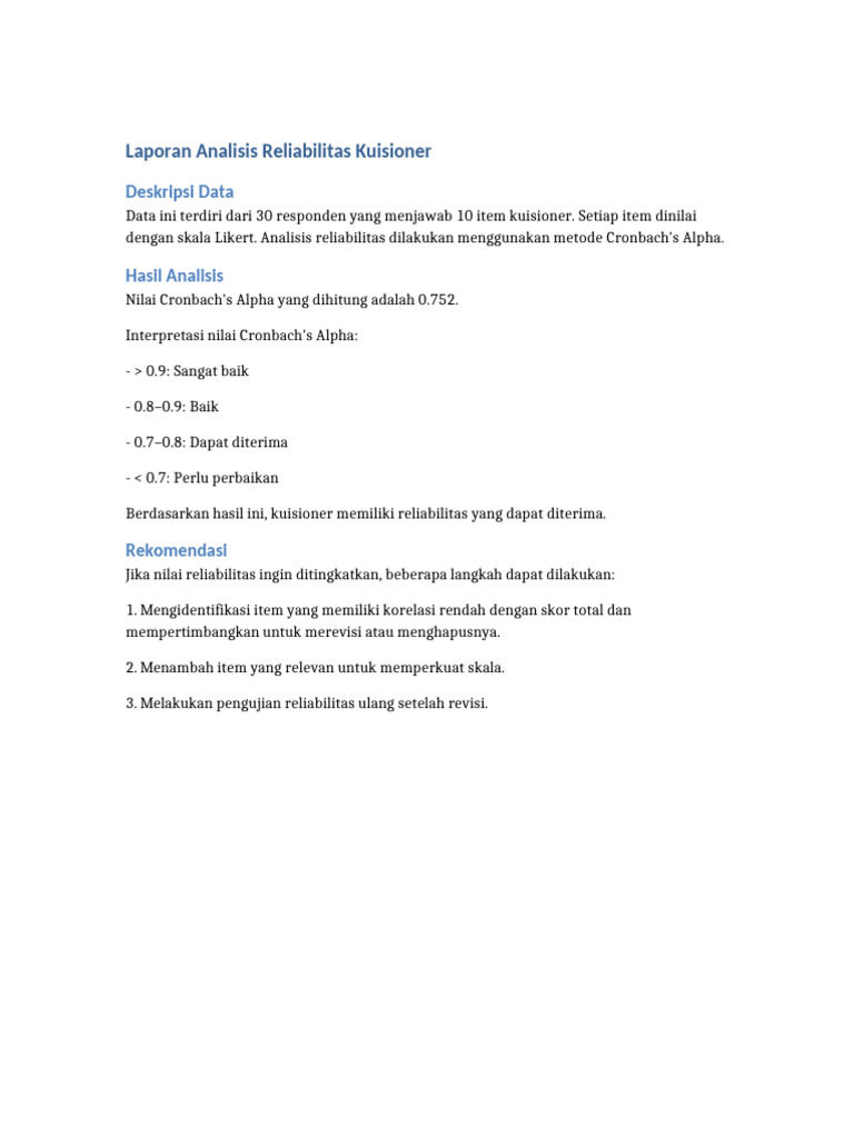 Laporan Analisis Reliabilitas | PDF