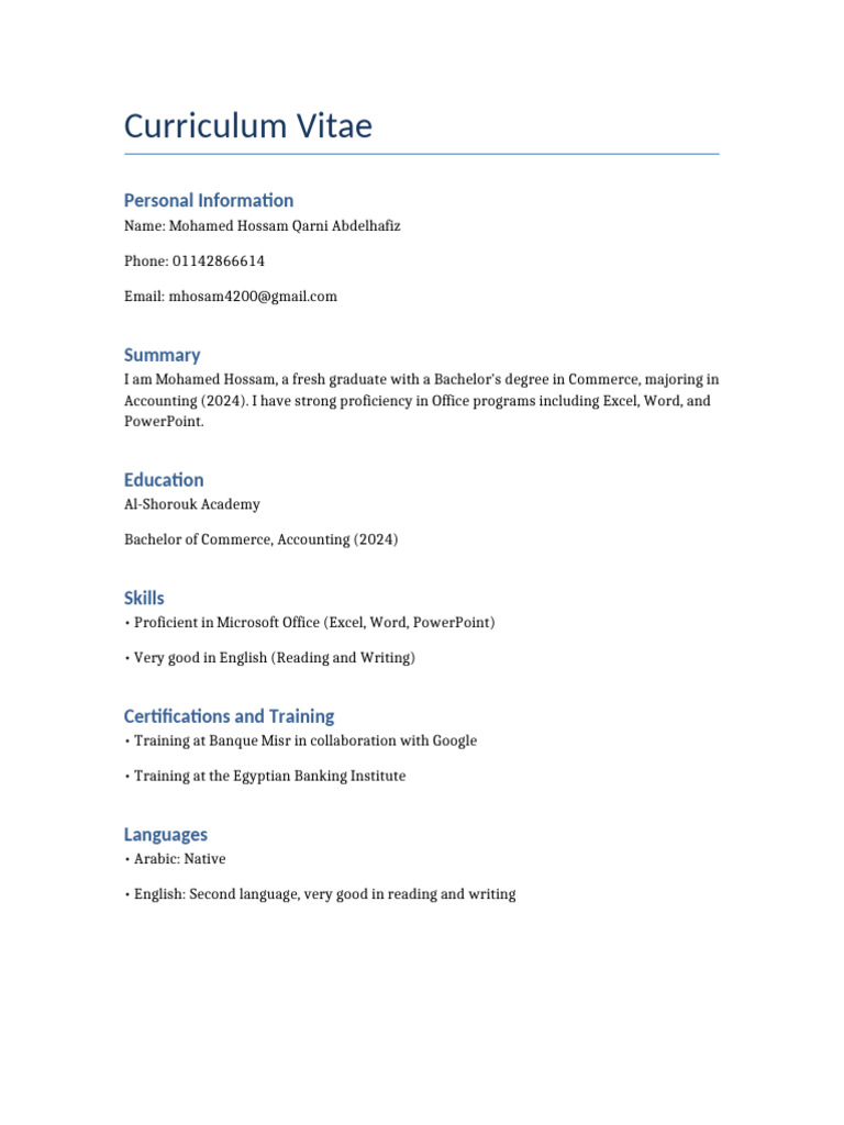 Mohamed Hossam CV | PDF
