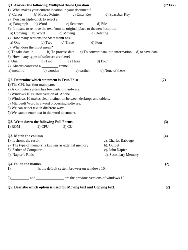 Paper Class 6th | PDF