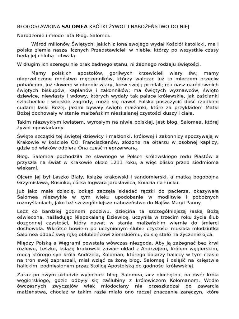 BŁOGOSŁAWIONA Salomea | PDF