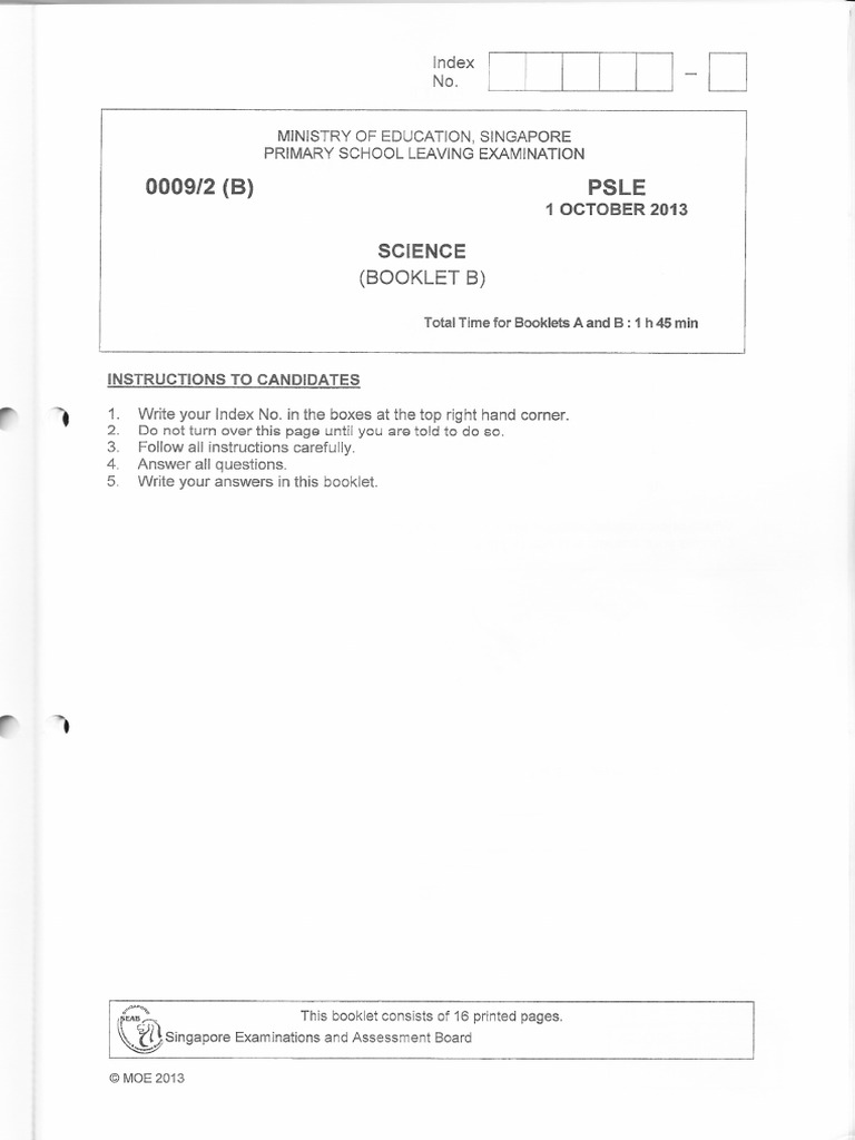 PSLE SCI 2013 Booklet B | PDF