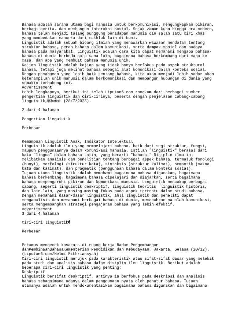 Bahasa Adalah Sarana Utama Bagi Manusia Untuk Berk | PDF