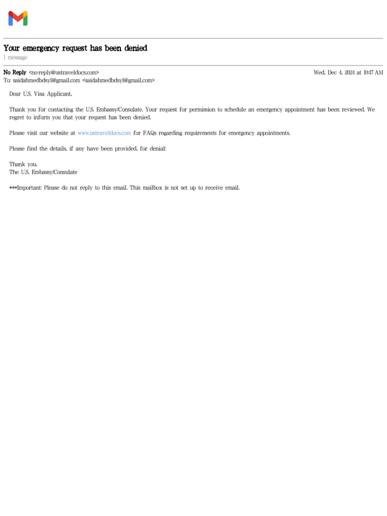 Gmail - Your Emergency Request Has Been Denied | PDF
