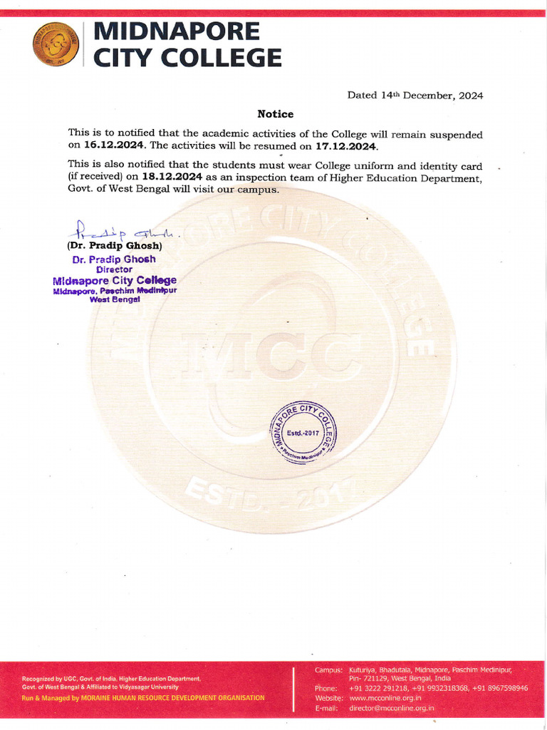 NOTICE For Holiday and Mandatory Uniform & College ID Card | PDF