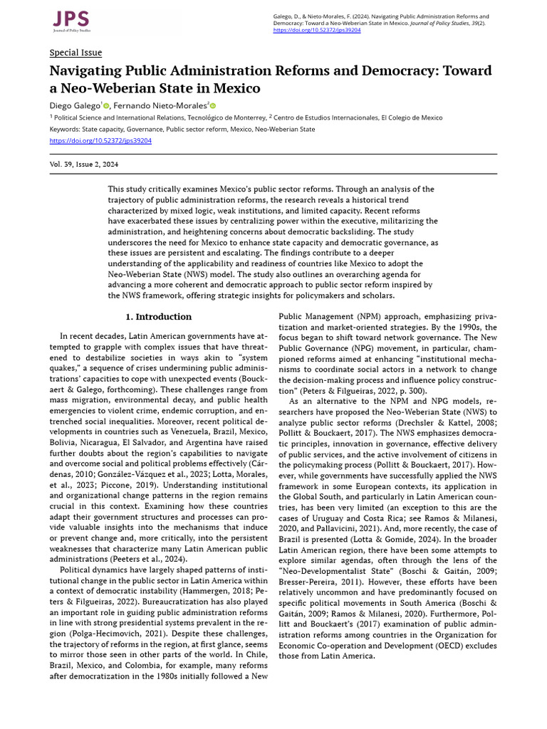 Mexico's Neo-Weberian State Reforms | PDF | Institutional Revolutionary ...