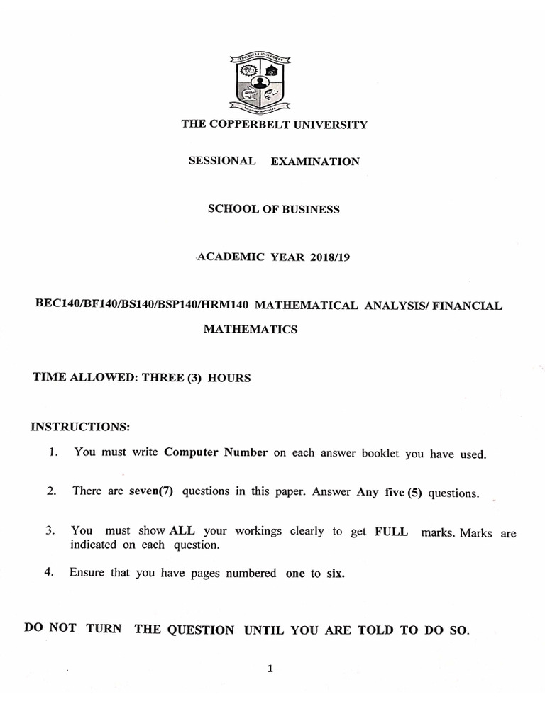 Bs-140 2018-2019 Sessional Examination | PDF