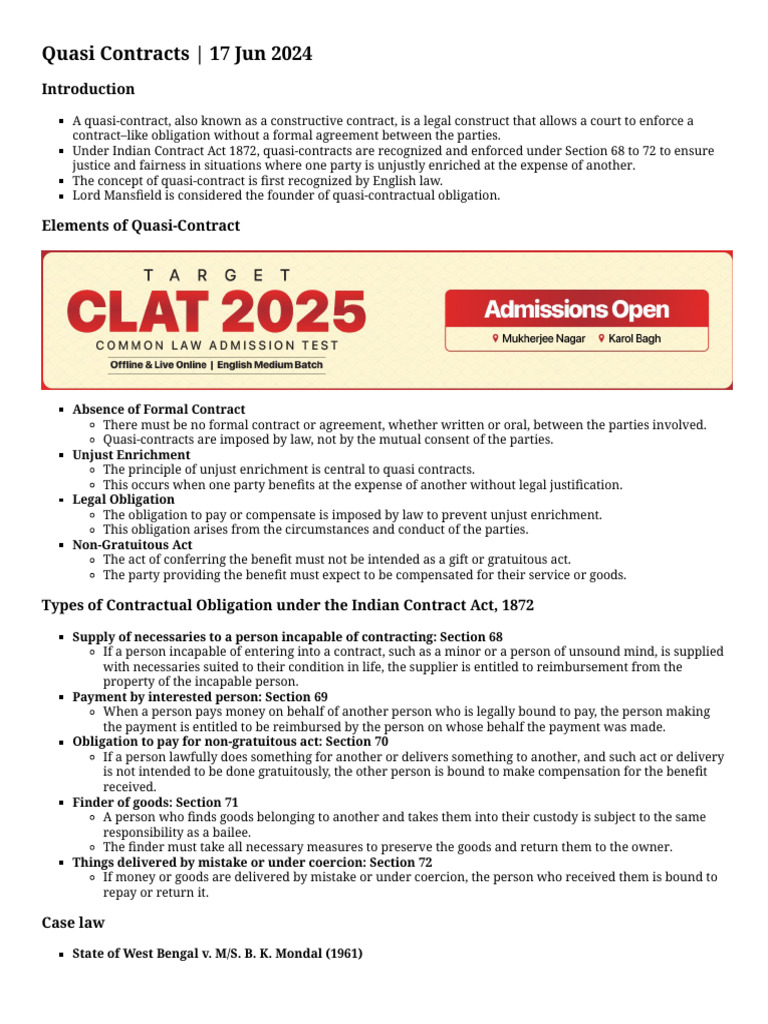 Drishtijudiciary.com to the Point Ttp Indian Contract Act Quasi Contracts Print=2 | PDF | Law Of ...