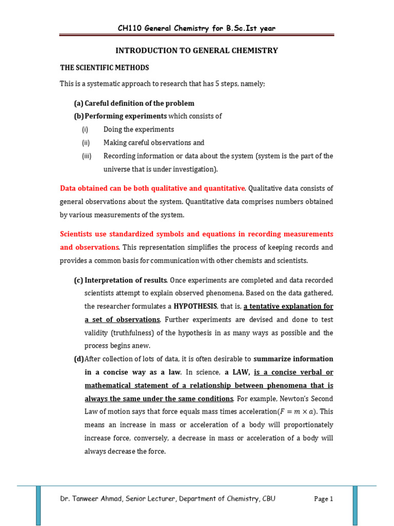 CH110 The Introduction To General Chemistry PDF | PDF | Litre | Fahrenheit