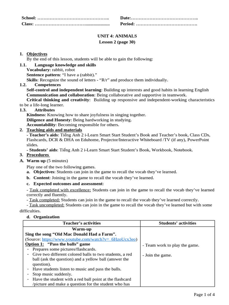 English Lesson Plan for Kids | PDF | Vocabulary | Learning