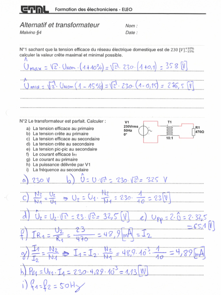 201 EX C Alternatif et transfo | PDF