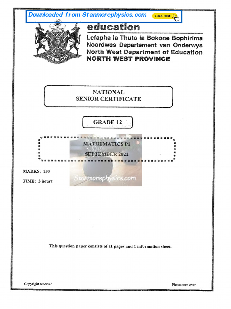 NW Grade 12 Maths P1 Memo Sept 2022 | PDF | Mathematical Objects ...