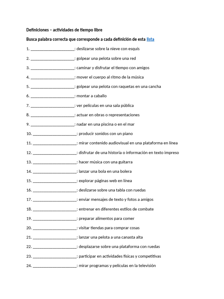 Actividades de Tiempo Libre: Definiciones | PDF