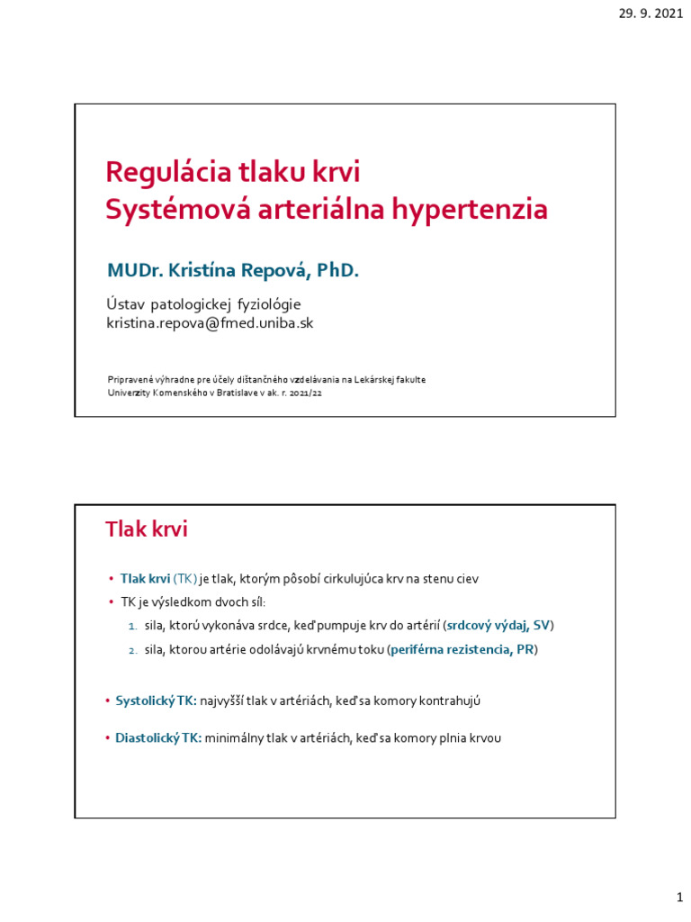 Regulácia TK Systémová Arteriálna Hypertenzia - VL - 231002 - 123358 | PDF