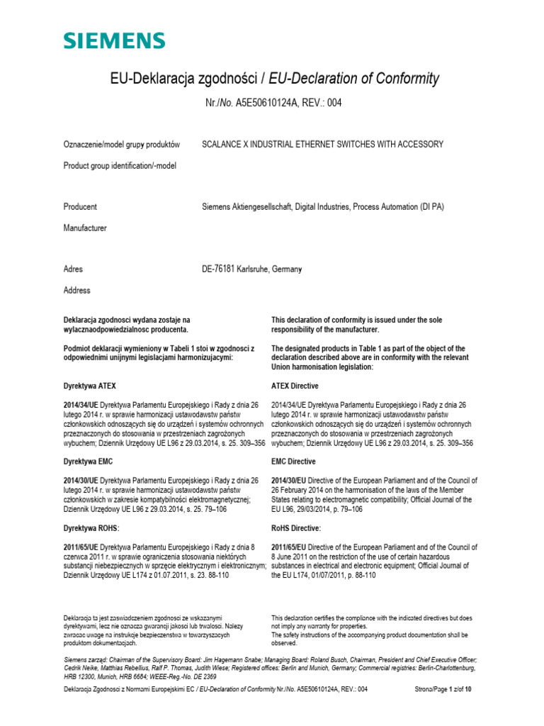 CE-DoC - A5E50610124A - SCALANCE - X - EU - EFTA - ATEX - EMC - RoHS - Rev - 004 - 2024-02-07 ...