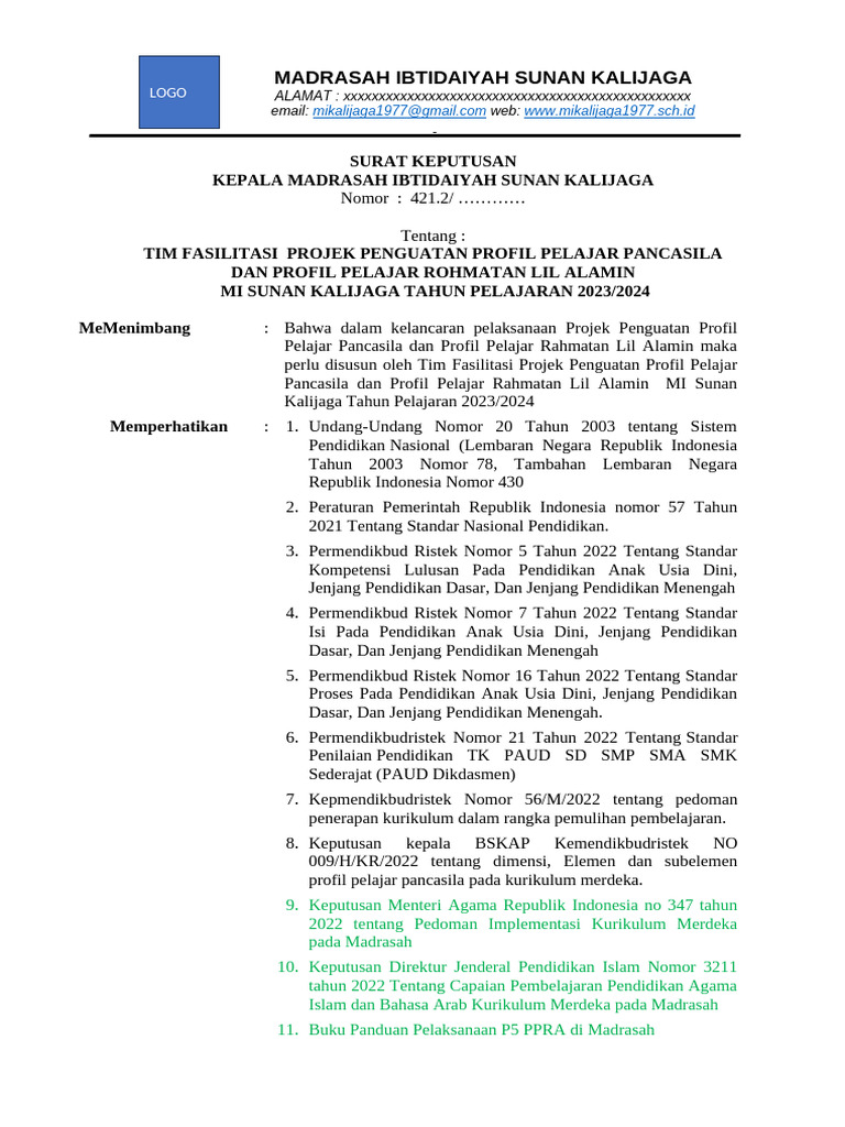 Contoh SK TIM FASILITASI PROJEK | PDF