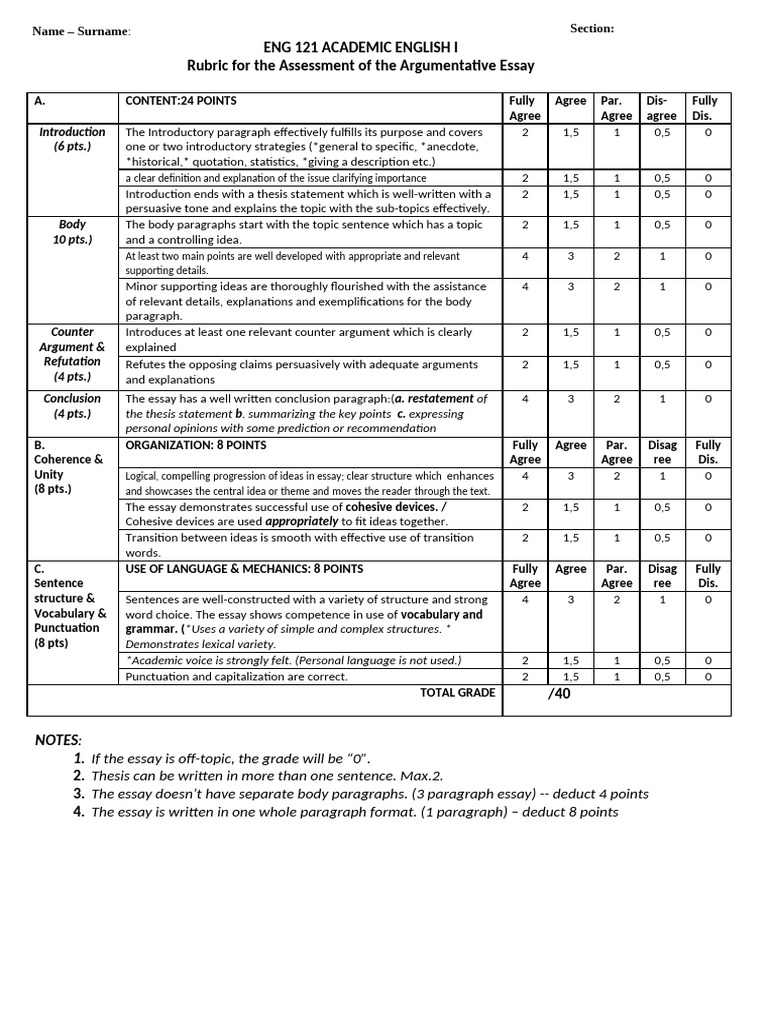 Argumentative Essay Assessment Rubric | PDF | Essays | Argument