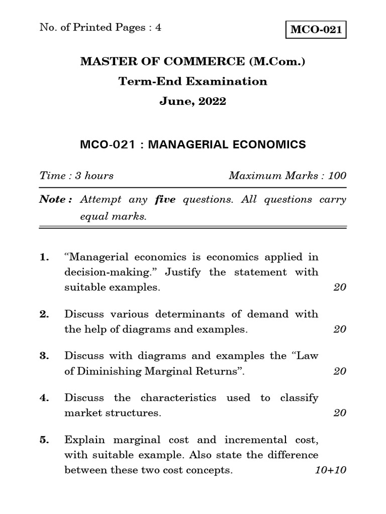 MCO-21 Previous Question Papers | PDF | Demand | Long Run And Short Run