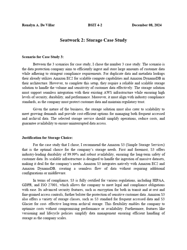 Seatwork 2 Storage Case Study | PDF | Scalability | Computer Science