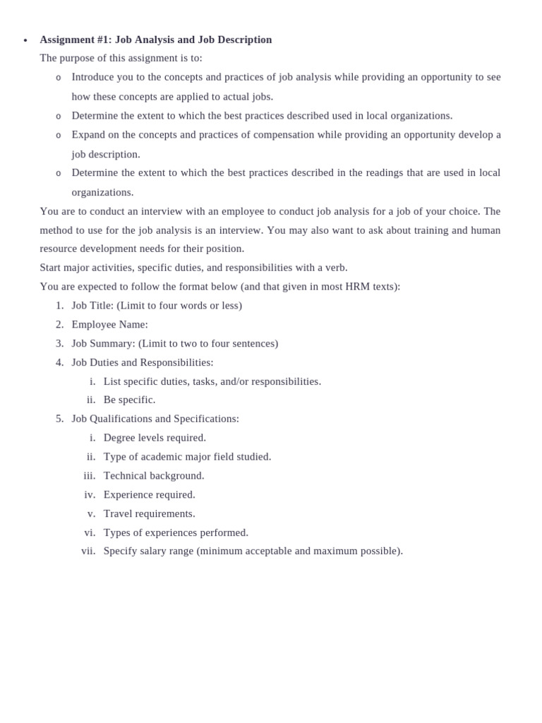 Job Analysis Assignment | PDF