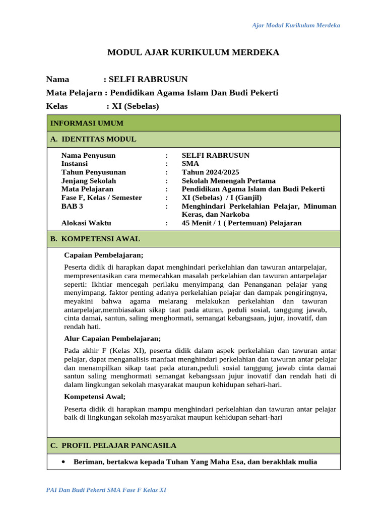 Modul Ajar Selfi | PDF