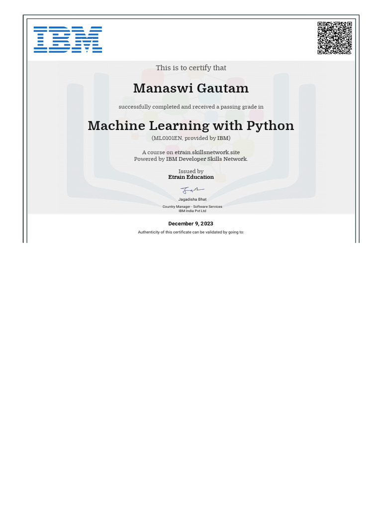 IBM ML0101EN Certificate - IBM | PDF