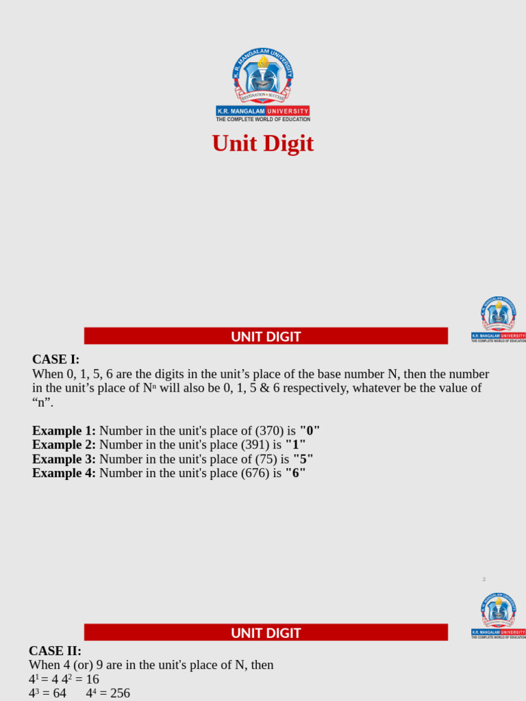 Boot Camp - Unit Digit | PDF | Mathematics | Arithmetic