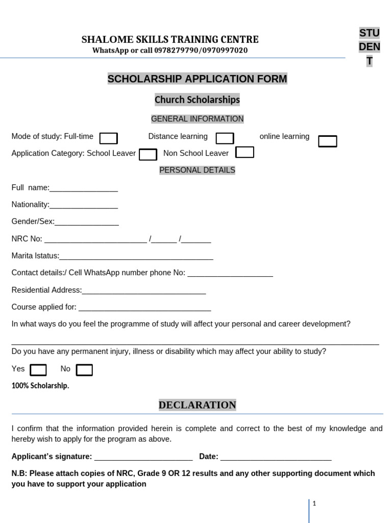 Student Scholarship Application Form | PDF