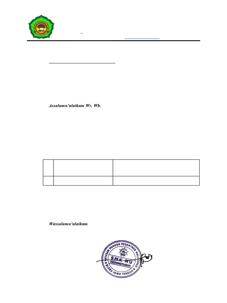 Surat Permohonan Tempat Ahhas Kamal 2 | PDF