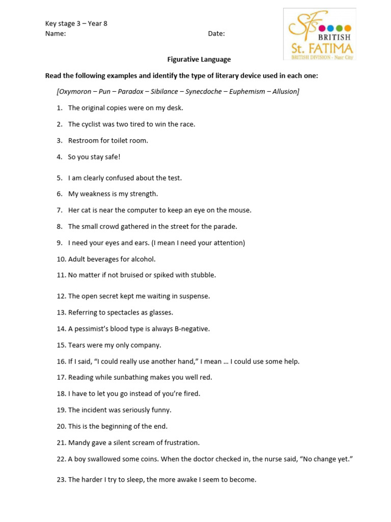 Figurative Language - SheetW8b16 | PDF