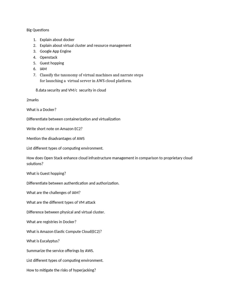 CAT2 Important Questions | PDF
