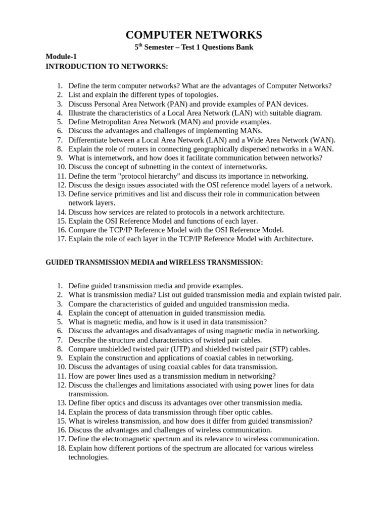 Computer Networks Questions Bank Test 1 | PDF | Error Detection And ...