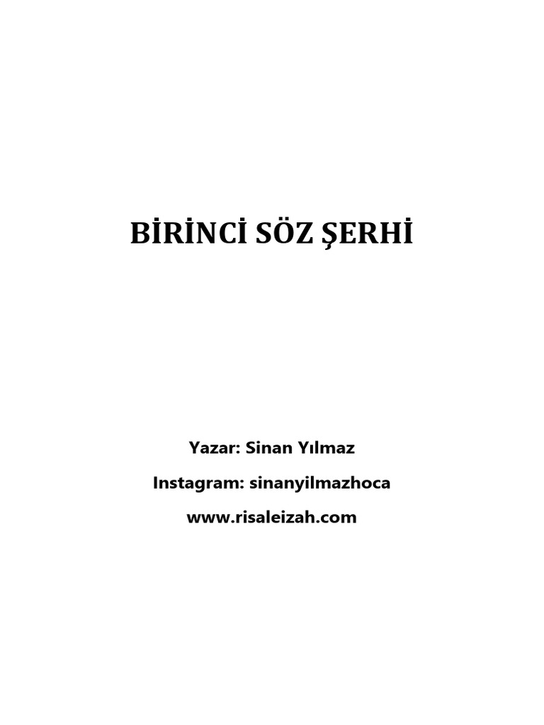 Birinci Soz Ve Zeyli Serhi | PDF