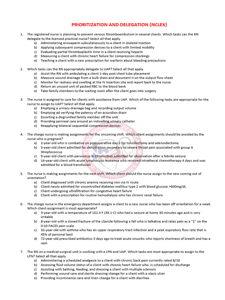 15) Prioritization and Delegation Drills | PDF | Intravenous Therapy ...