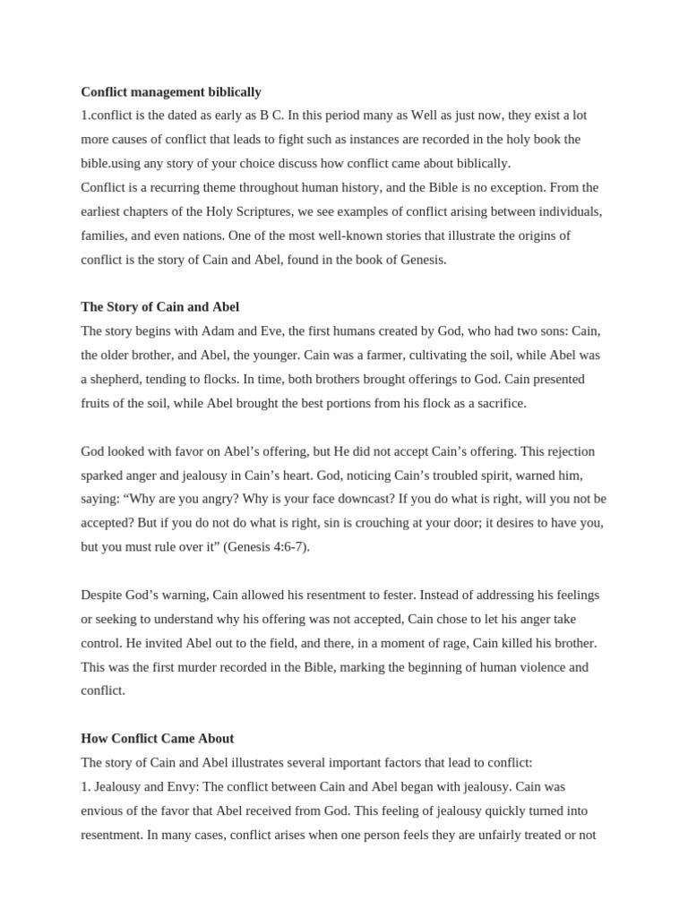 Conflict management biblically | PDF | Cain And Abel | Paul The Apostle