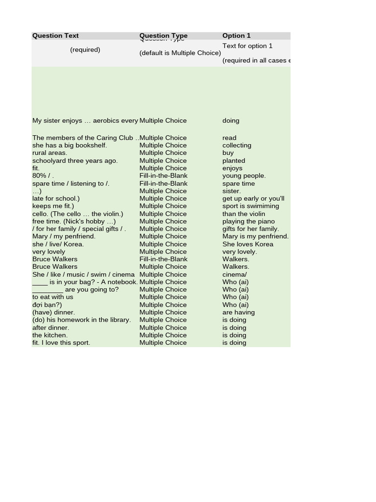 QuizizzSampleSpreadsheetUpdated v2 | PDF