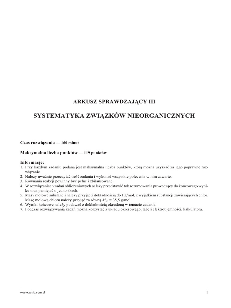 Arkusz 3 - Systematyka Zwiazkow Nieorganicznych | PDF