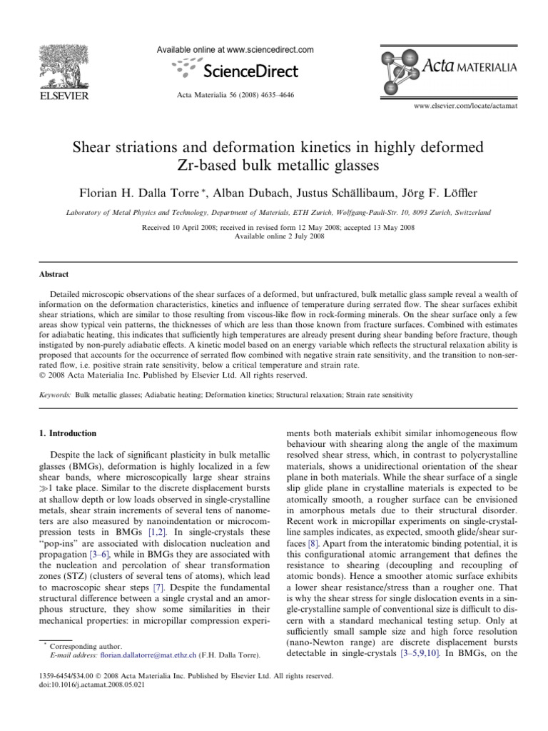Shear Striations and Deformation Kinetics in Highly Deformed Zr-Based ...