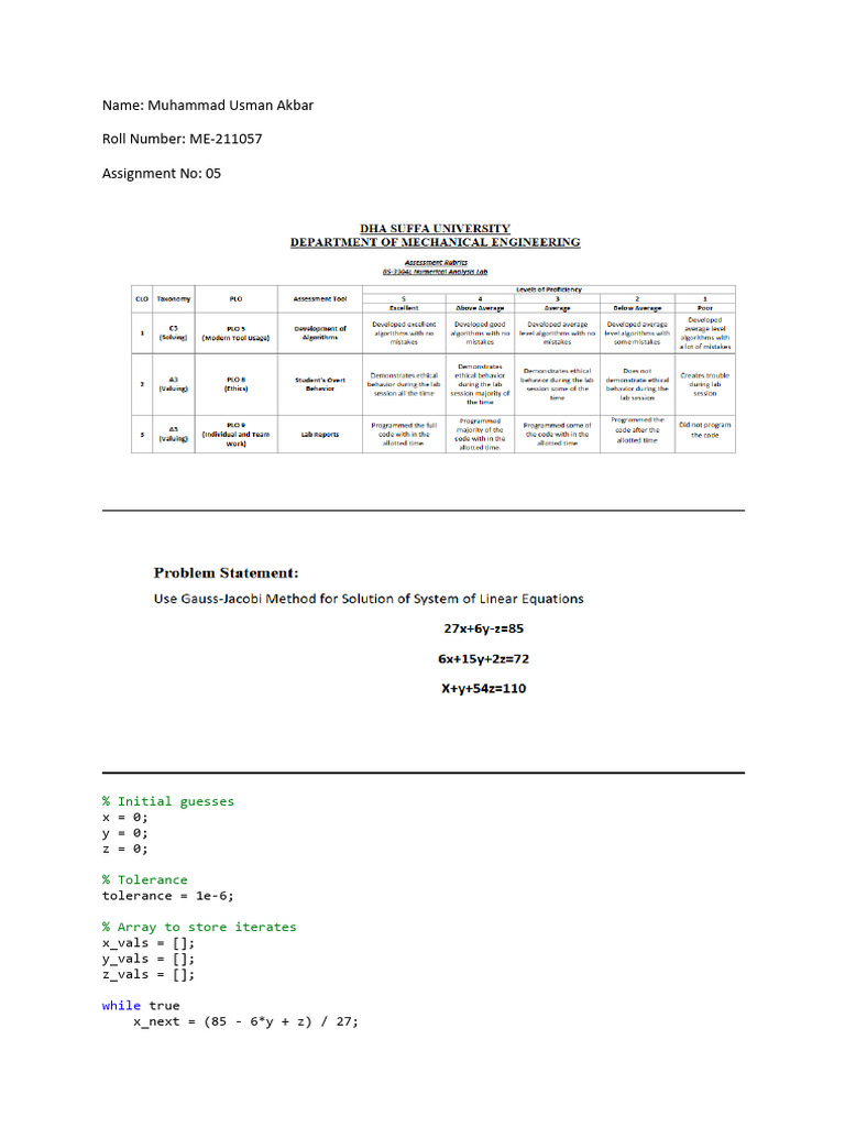 Gauss-Jacobi Method Solution | PDF
