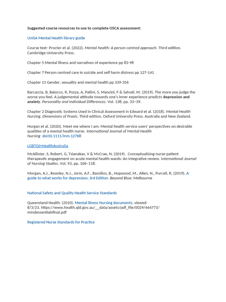 Suggested Course Resources To Use To Complete OSCA Assessment | PDF