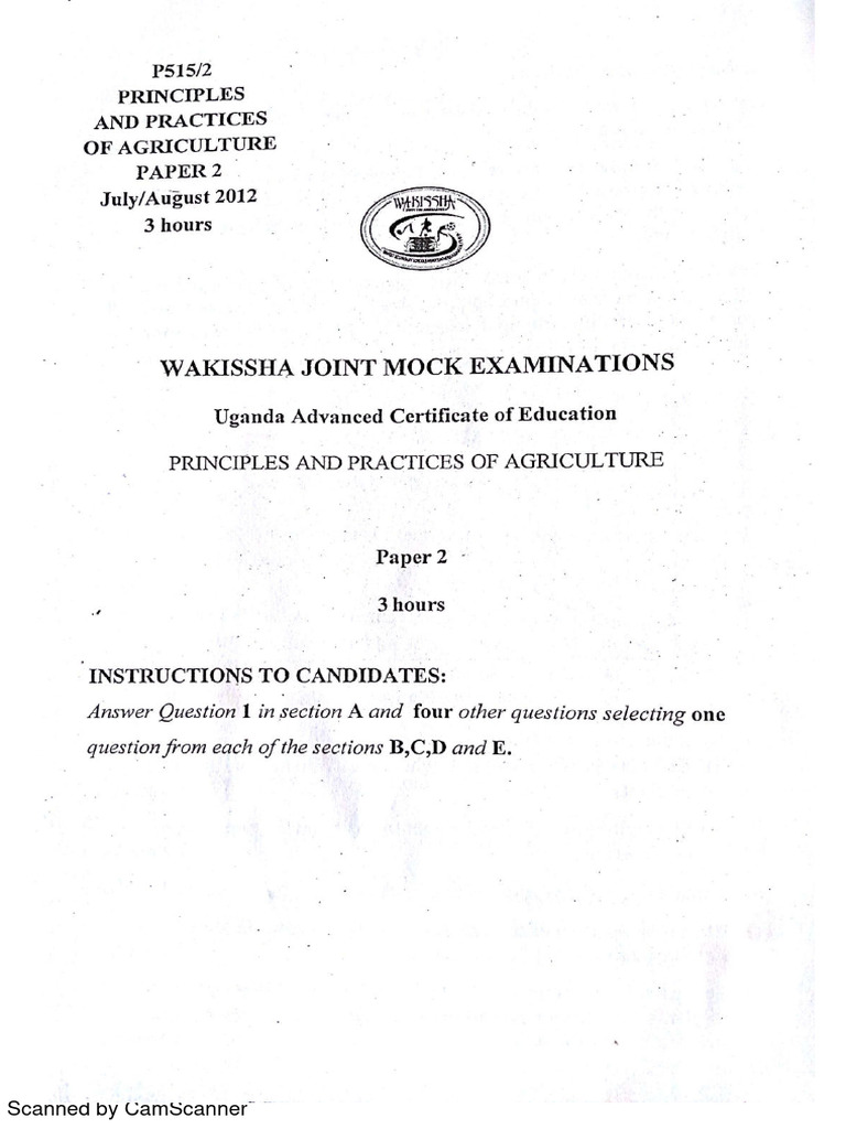 UACE Agriculture 2 Past Papers | PDF