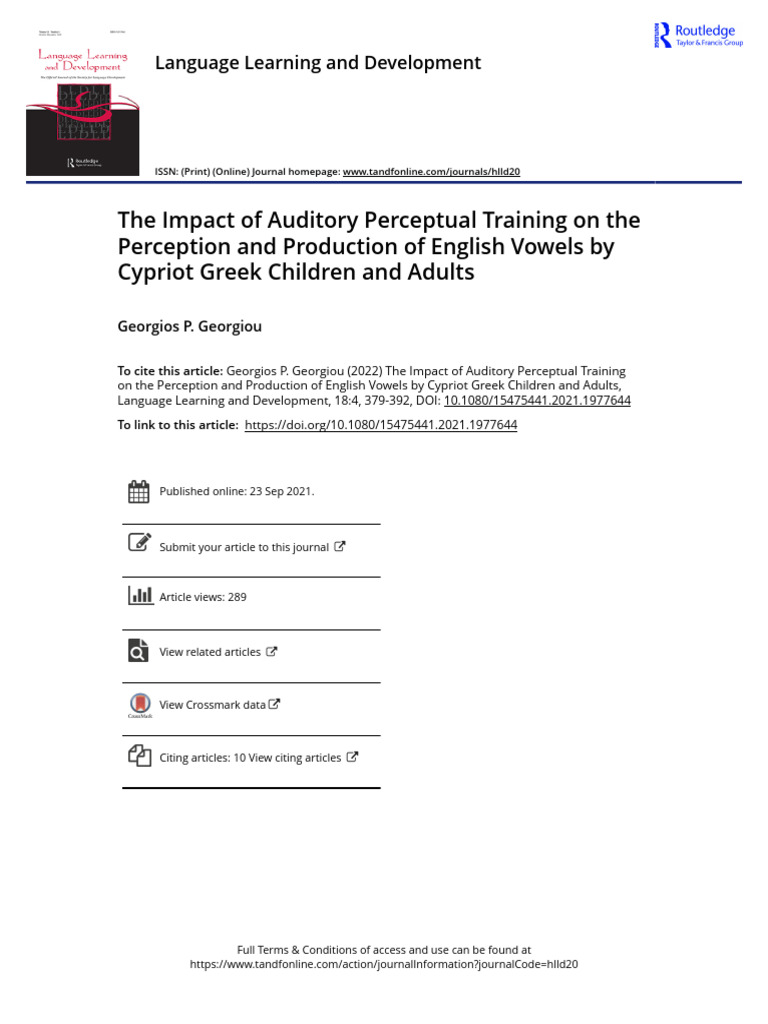 Auditory Training Effects on English Vowels | PDF | Second Language ...