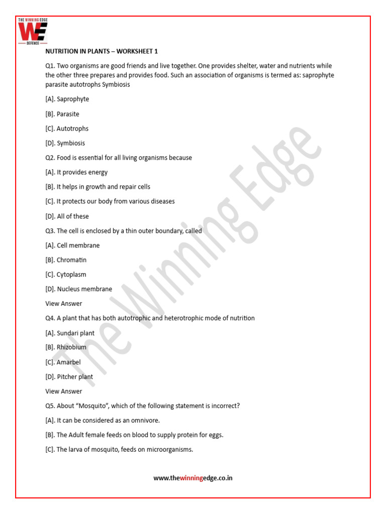 Plant Nutrition Quiz for Students | PDF | Nutrition | Diet & Nutrition