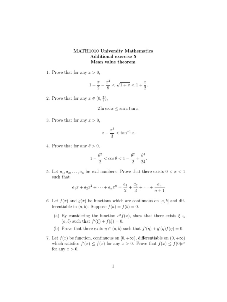 Additional Exercise 5 | PDF | Calculus | Real Analysis Additional Exercise 5 | PDF | Calculus | Real Analysis
