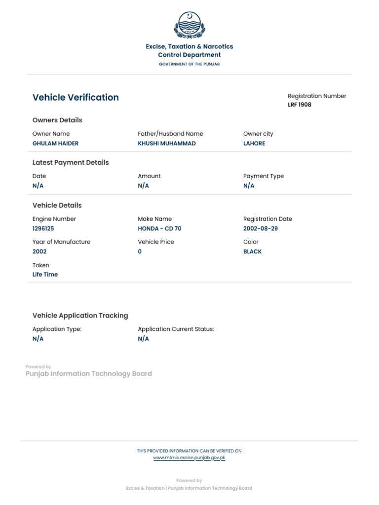 Vehicle Verification: Owners Details | PDF