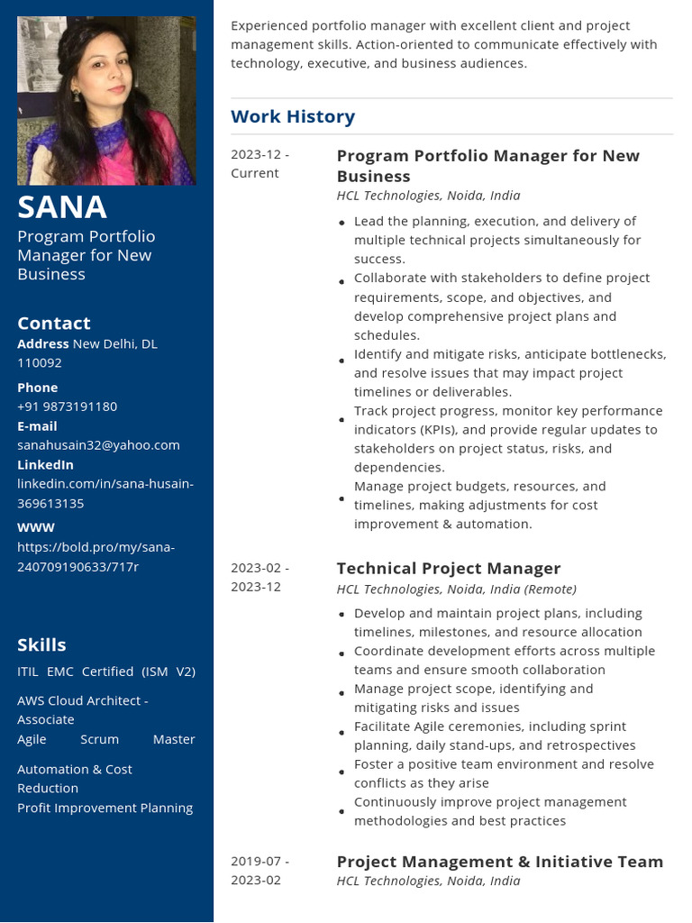 SANA Resume Project Manager | PDF | Project Management | Agile Software Development